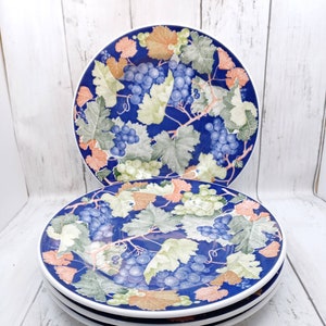 Vintage La Primula Quadrifoglio Grapes Leaves on Blue Dinnerware Set ...