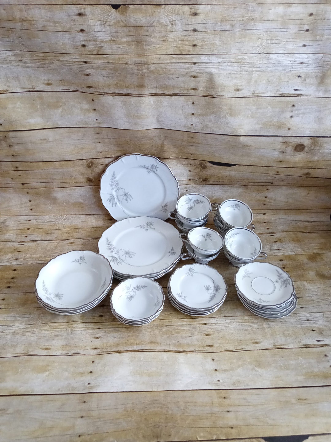 Vtg Cotillion Dinnerware by Towne Bavaria Germany Pink Gray Flowers ...