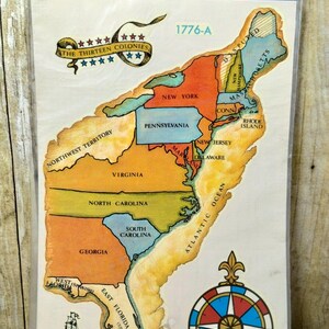 Vtg the Thirteen Colonies Map Meyercord Commemorative Decals Compass - Etsy