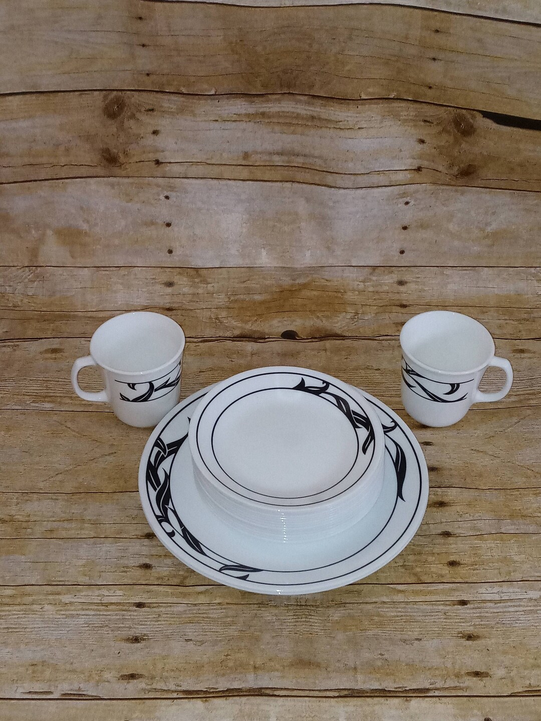 Vintage Lyrics Black Corelle by Corning Dinnerware Black Leaves on ...