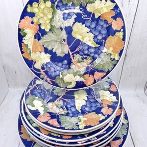 Vintage La Primula Quadrifoglio Grapes Leaves on Blue Dinnerware Set ...