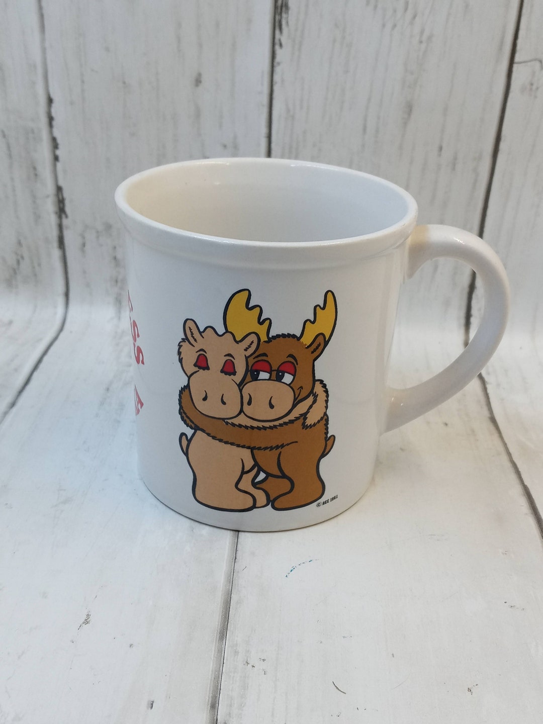 Vintage Alaska Moose Mug Japan Hugging Moose Says Happiness is Alaska ...