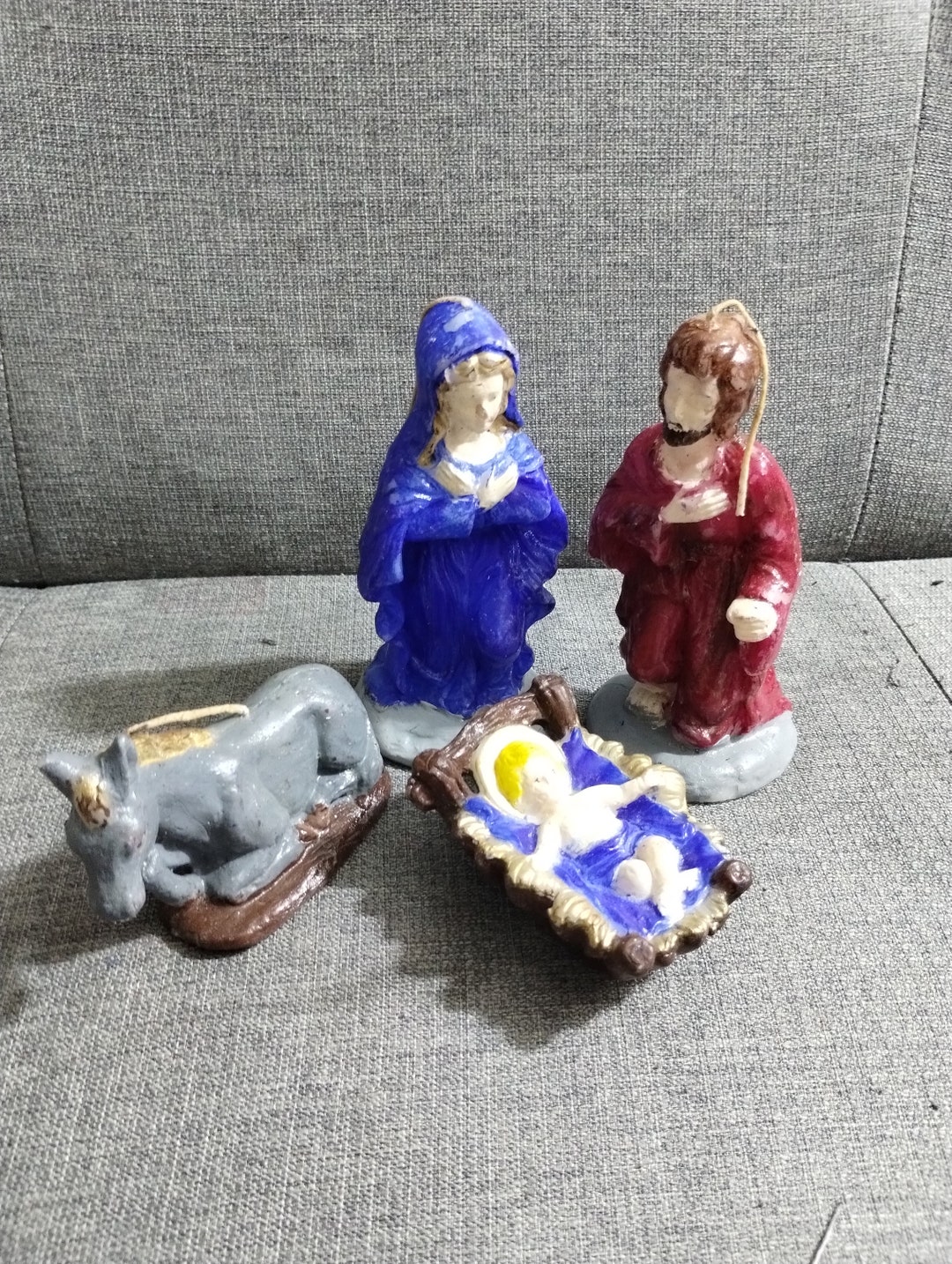 Vtg Christmas Nativity Wax Candles 4pc Set Mary Joseph Baby - Etsy