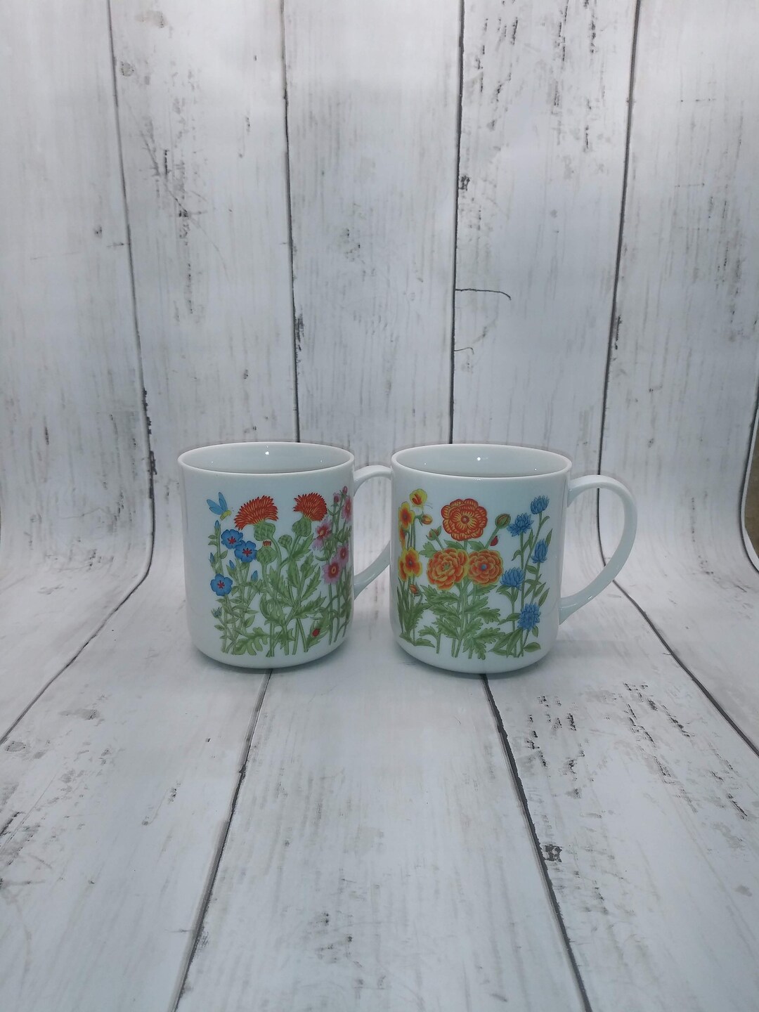 Vintage Japan Floral Mugs Set of 2 Colorful Flower Cups (shelf) - Etsy
