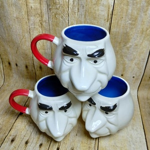 Vtg Creepy Man Coffee Mug Blue Glaze Inside Big Nose R Nixon - Etsy