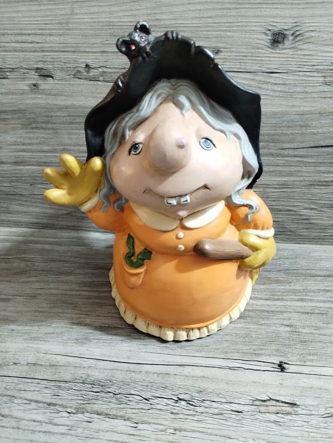 Vtg Halloween Witch Ceramic Cute Chunky Witch Bat Frog Legs Broom 1980s ...