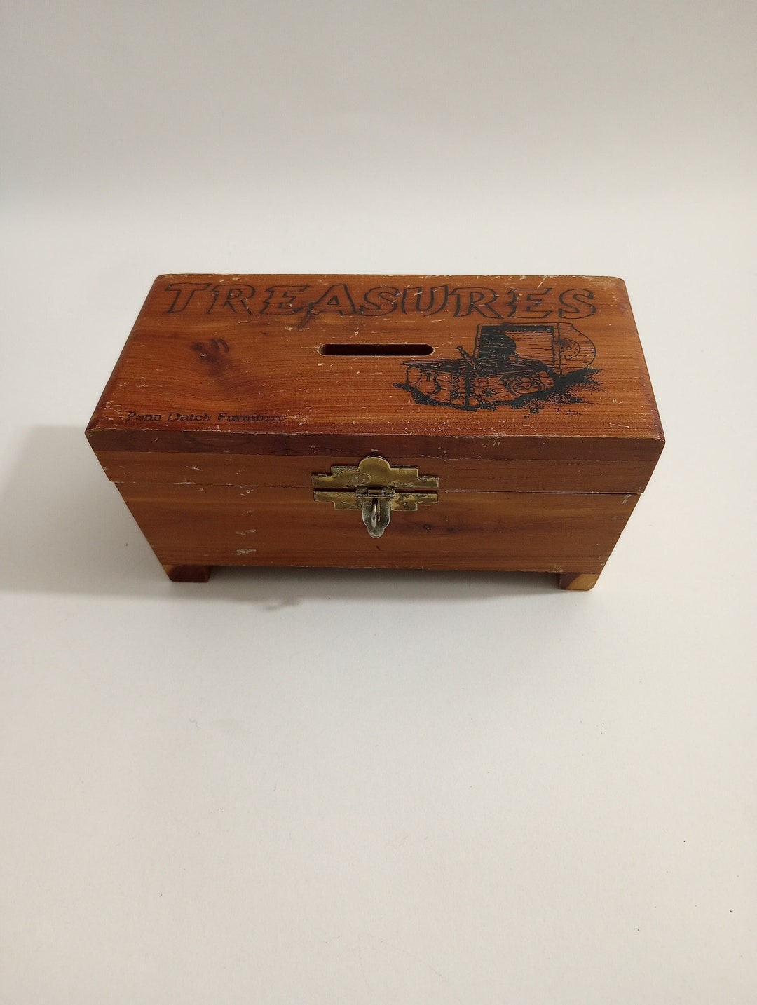 Vintage Pirates Treasure Wooden Box Penn Dutch Trinket Bank Chest (b8 ...
