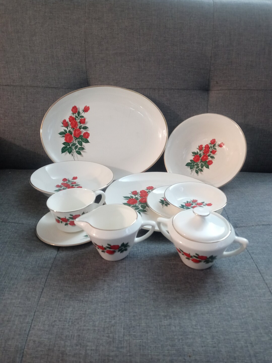 Vintage Long Stem Red Roses Dinnerware Westmoreland & American ...