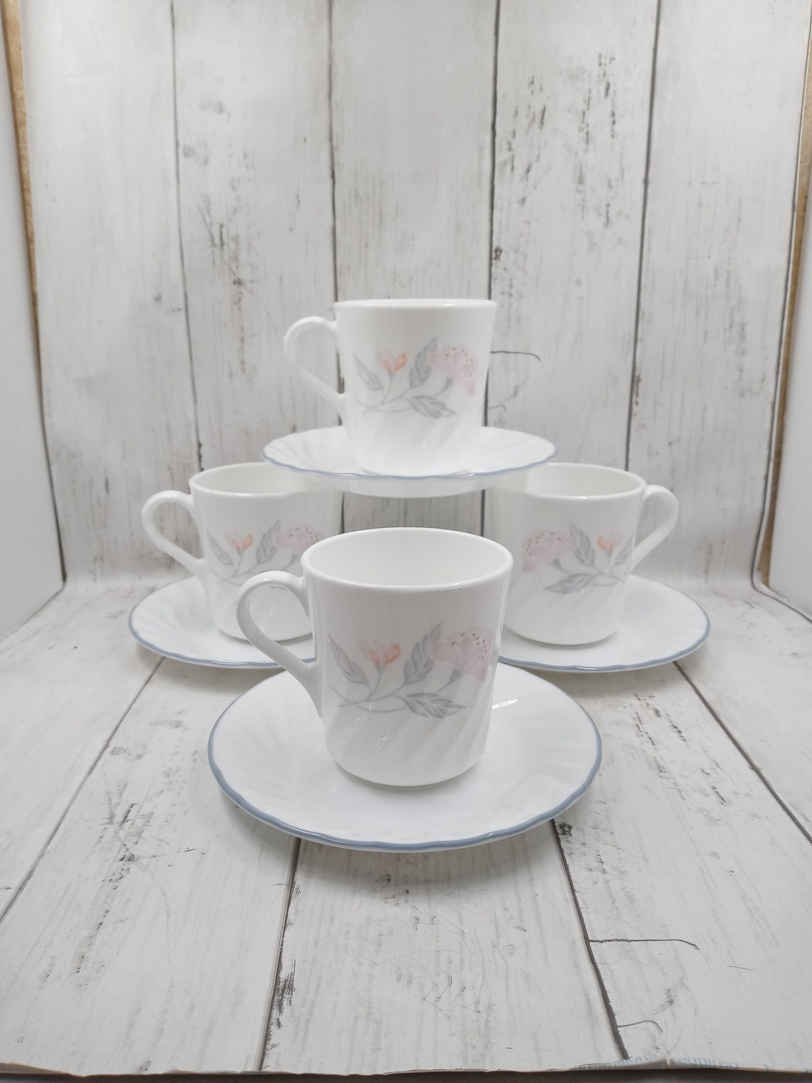 Vintage Corelle Pink Trio Cups & Saucers by Corning Set of 4 | Etsy