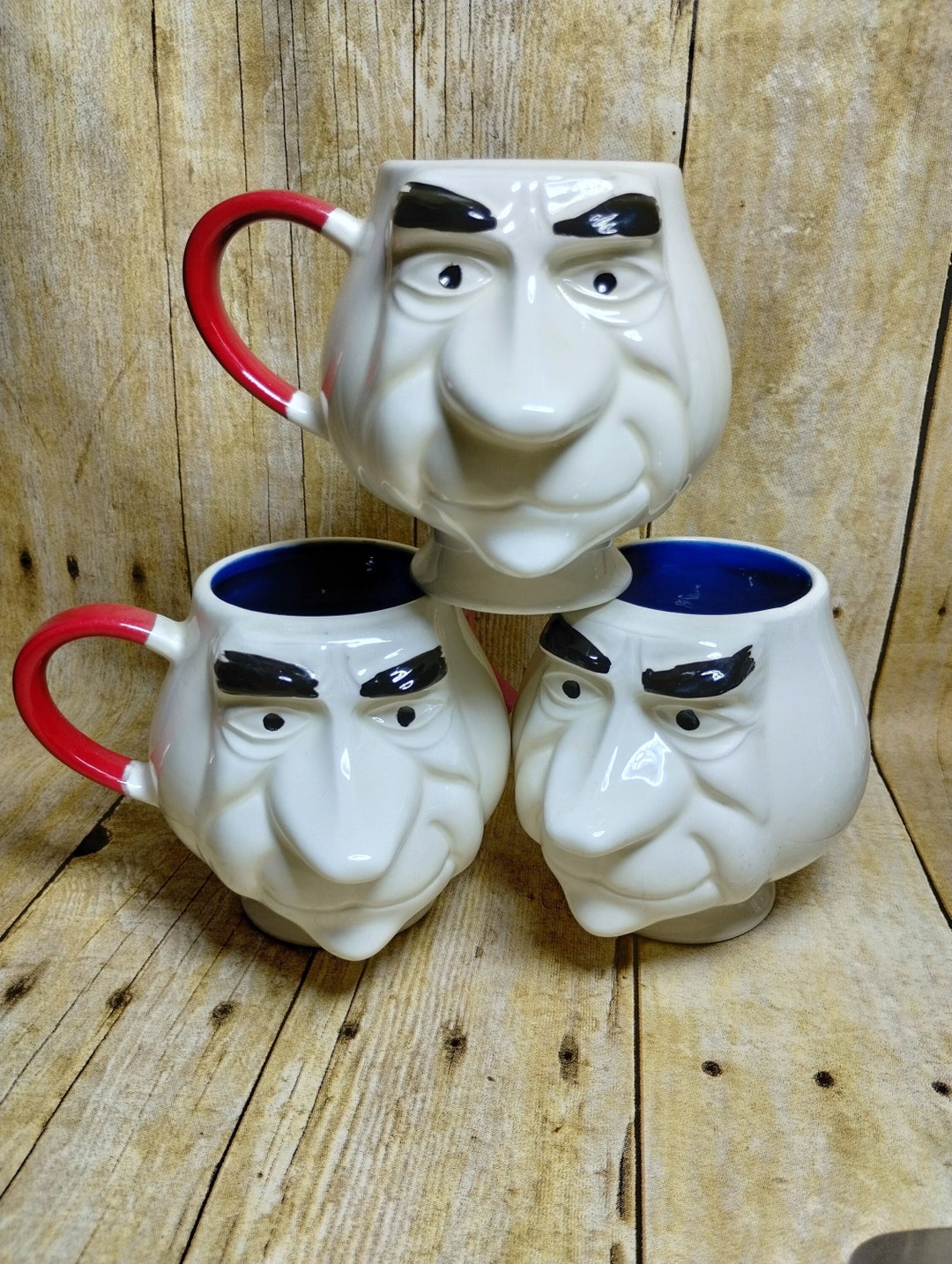 Vtg Creepy Man Coffee Mug Blue Glaze Inside Big Nose R Nixon - Etsy