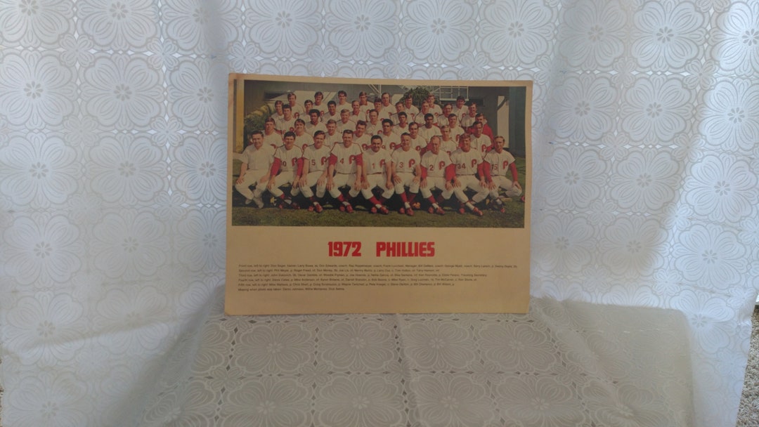 Vintage 1972 Phillies Roster & Foto en Card Stock Baseball Memorabilia ...