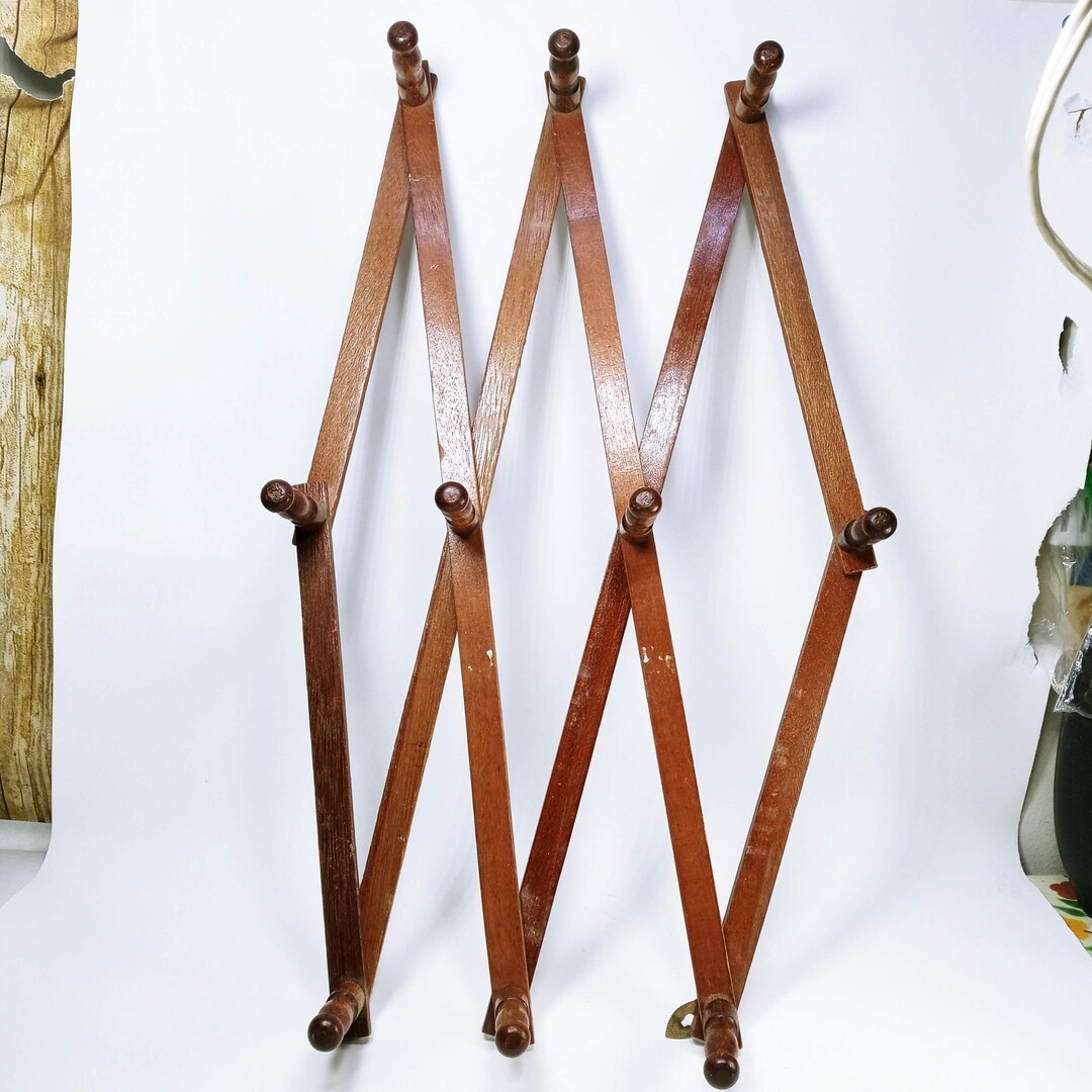 Vtg Accordian Wood Peg Wall Rack 9 Pegs - Etsy