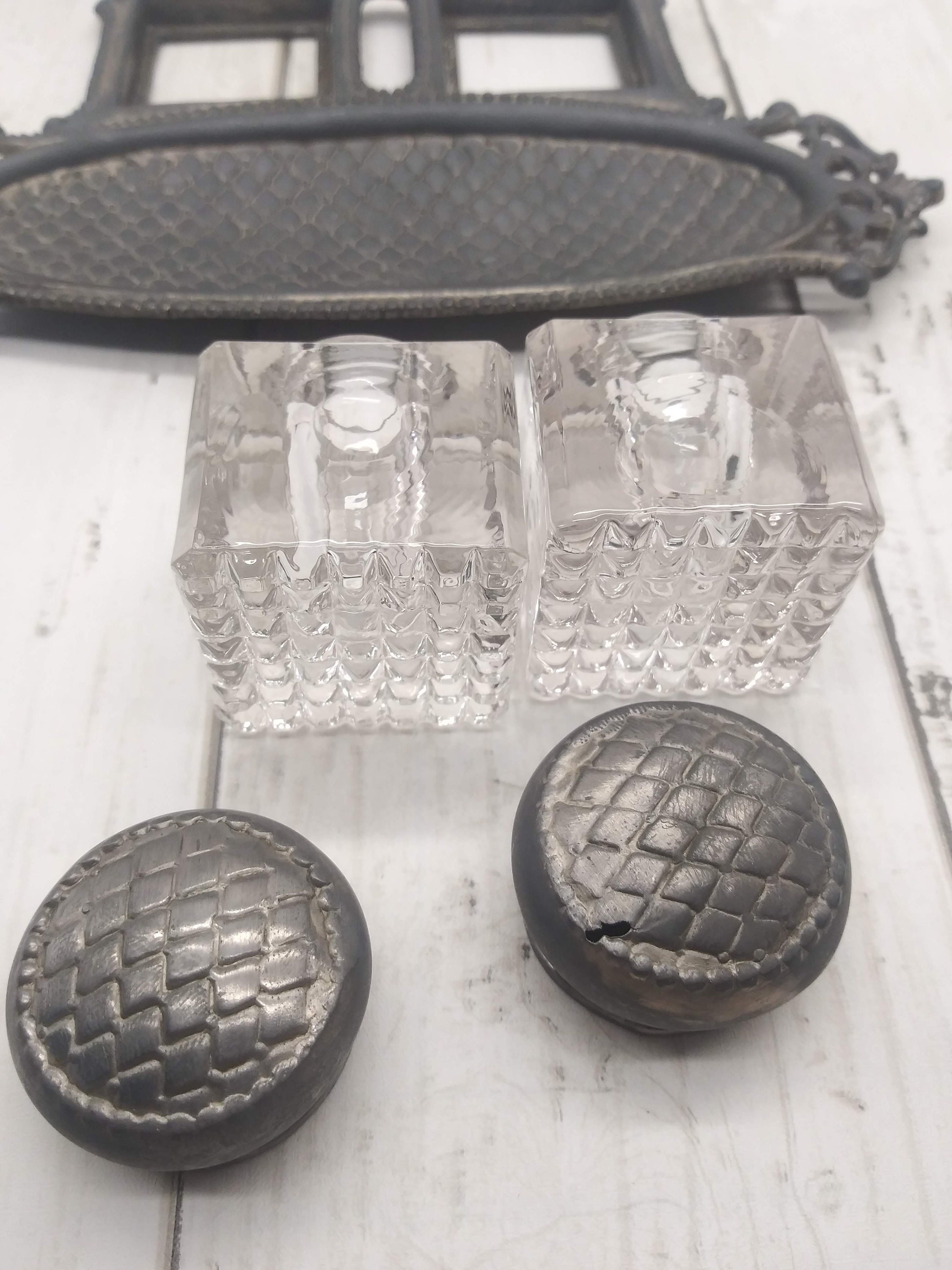 Double Glass Ink Well Silver Tray Pen Rest Desk Set Very Heavy | Etsy