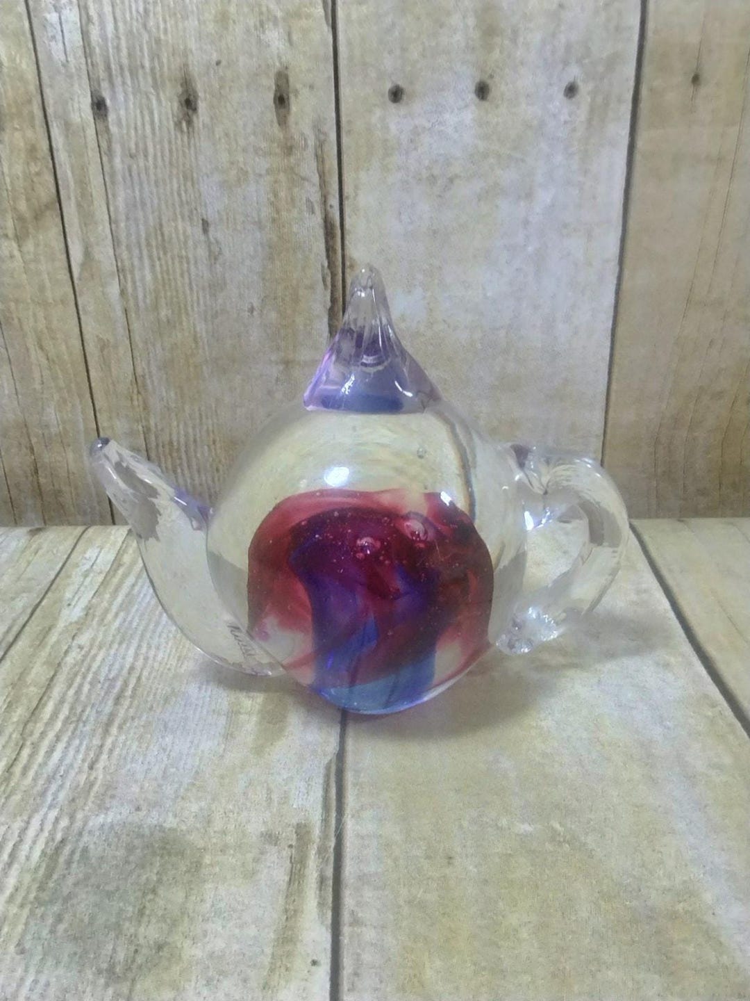Vtg Glass Teapot 5" Paperweight Red and Purple - Etsy