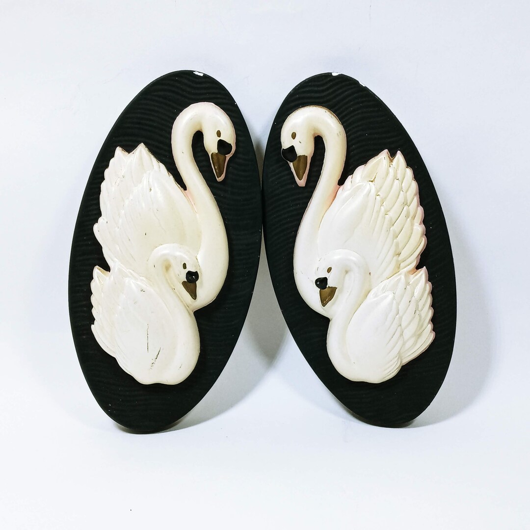 Swan Chalkware Wall Plaques Set of 2 Black & White Chalk Wall ...