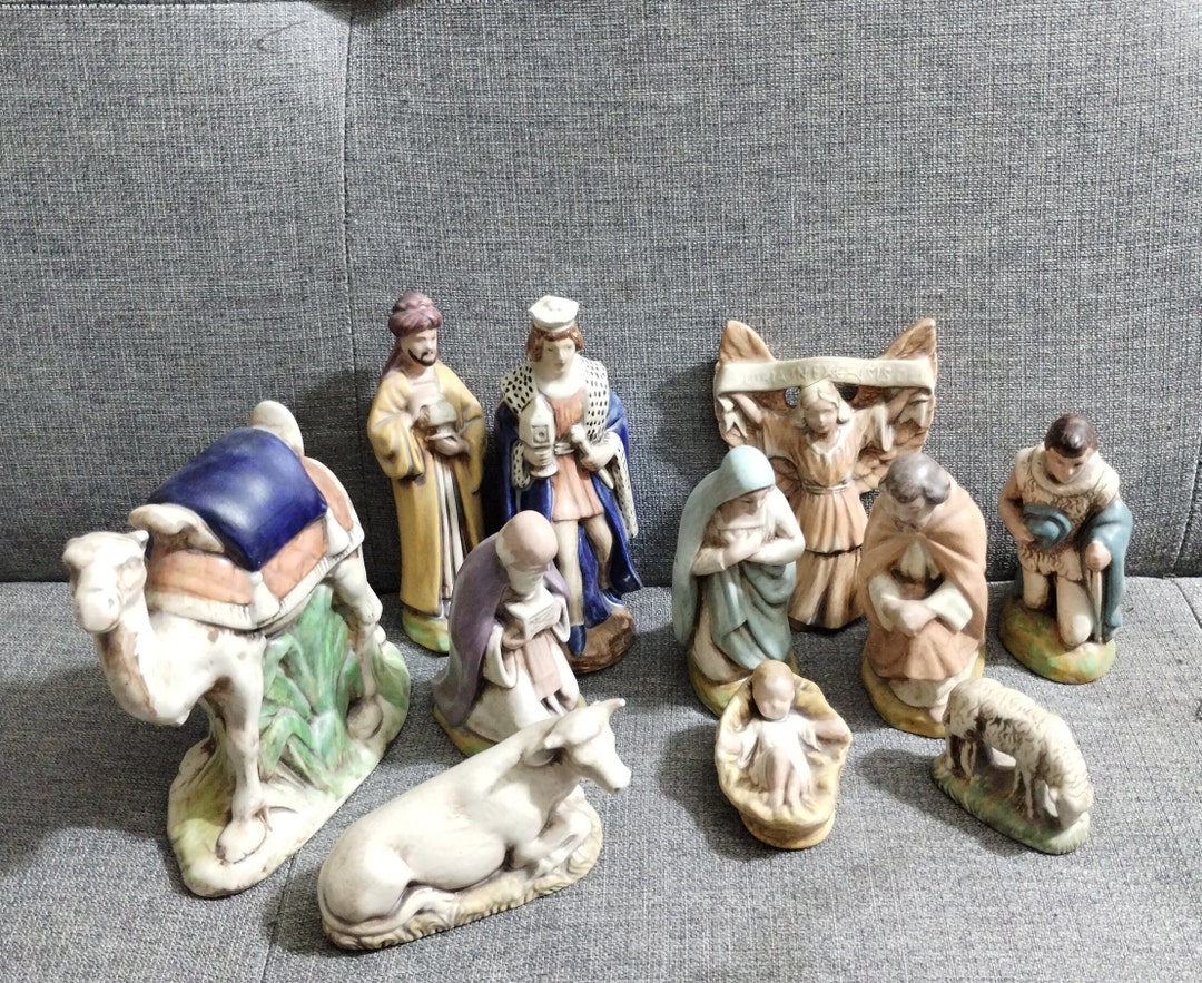 Vtg Christmas Nativity Holland Mold 10pc Ceramic Set Mary Joseph Baby ...