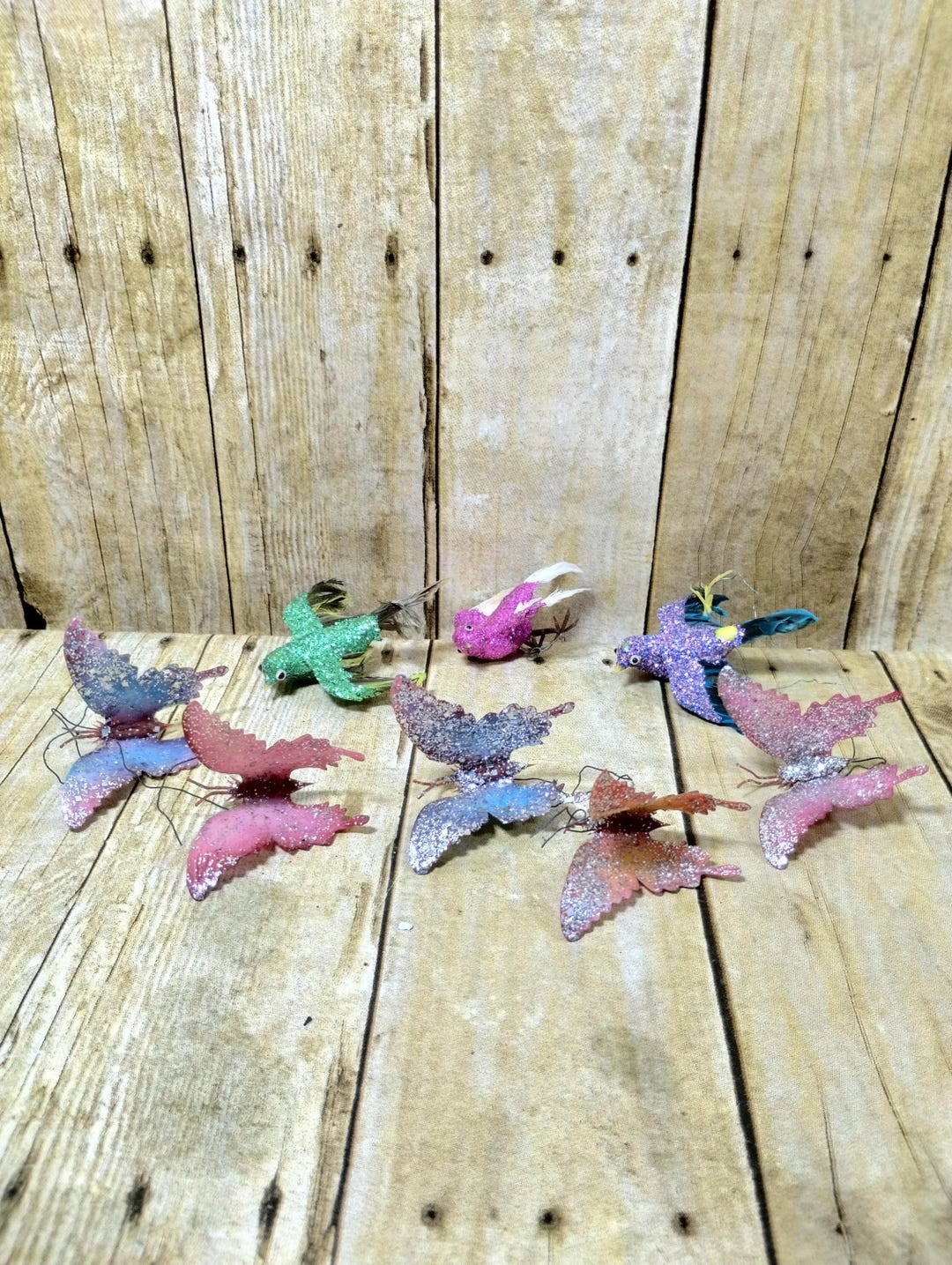9 Vtg Plastic Glitter Birds & Butterflies Ornament Glitter Wings - Etsy