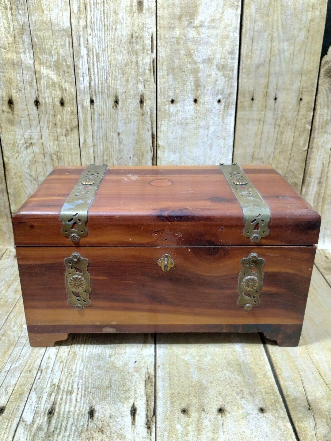 Vtg Cedar Wood Trinket Box Hope Memory Keepsake Chest Brass Hinge TLC ...