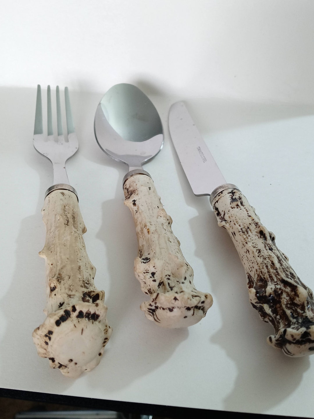 Vintage Faux Antler Flatware 3pc Set Folk Spoon Knife b4 - Etsy