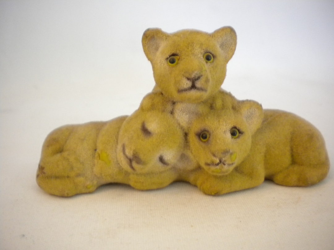 Vintage Fuzzy Felt Lion Cubs Regency Flowers Made in British Hong ...