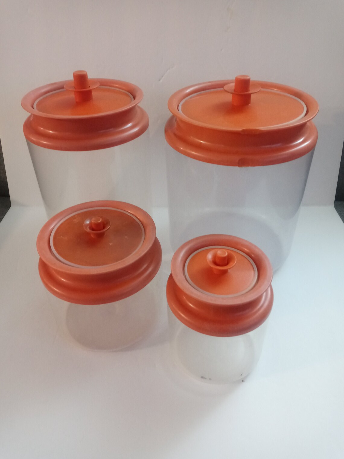 Vintage Tupperware Canister Set Orange Lid & Rim w / Clear | Etsy