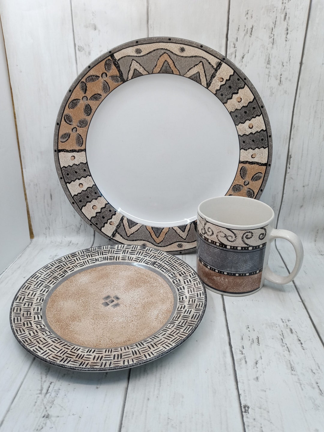 Vintage Sue Zipkin Terrain by Sakura Dinnerware Brown & Tan Geometric ...