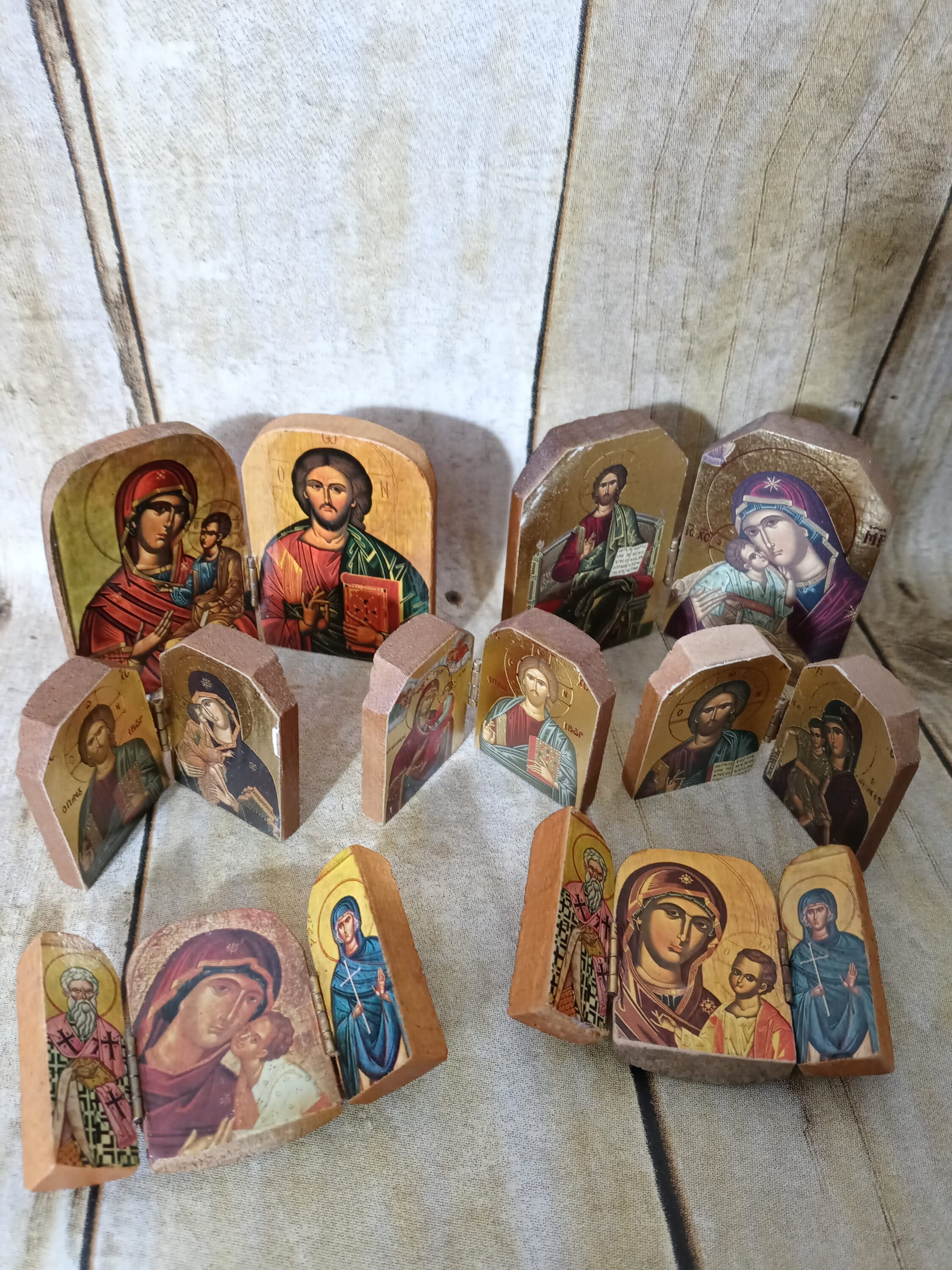 Vintage Wood Russian Orthodox Triptych & Diptych Set of 7 | Etsy