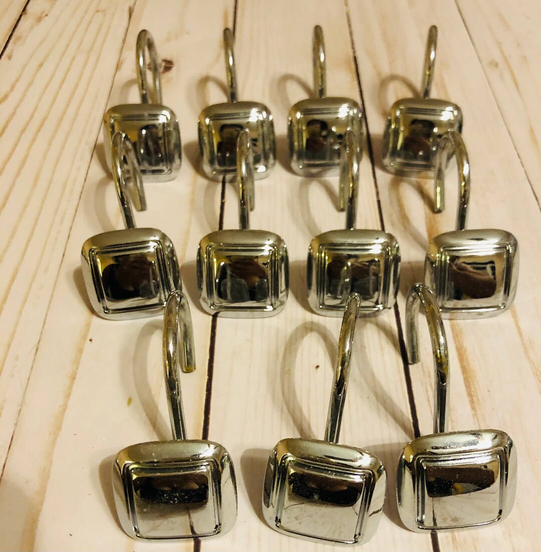 Square Rounded Edge Metal Silver Shower Curtain Hooks Set of - Etsy