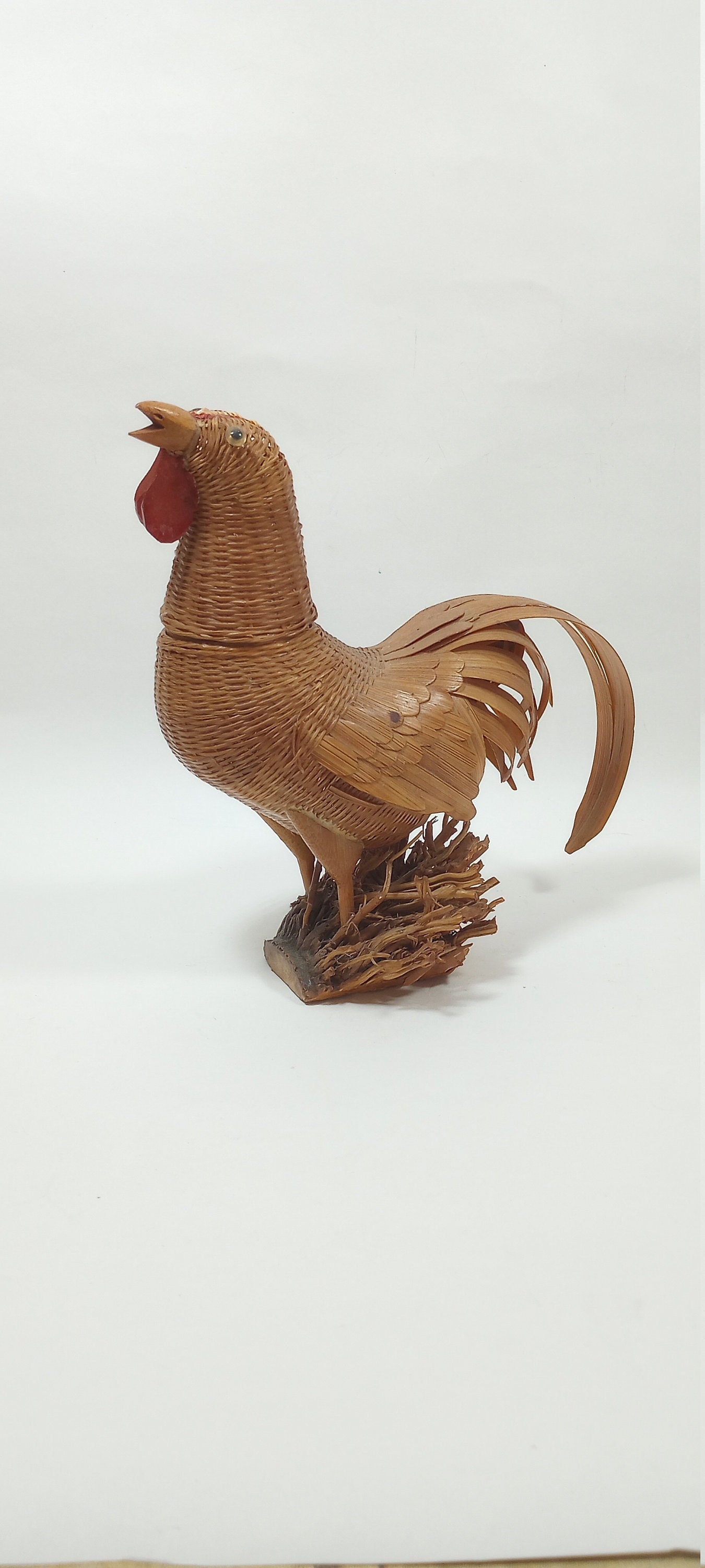 Vintage Wicker Rooster Basket W/ Head Lid Creepy Eyes b7 | Etsy