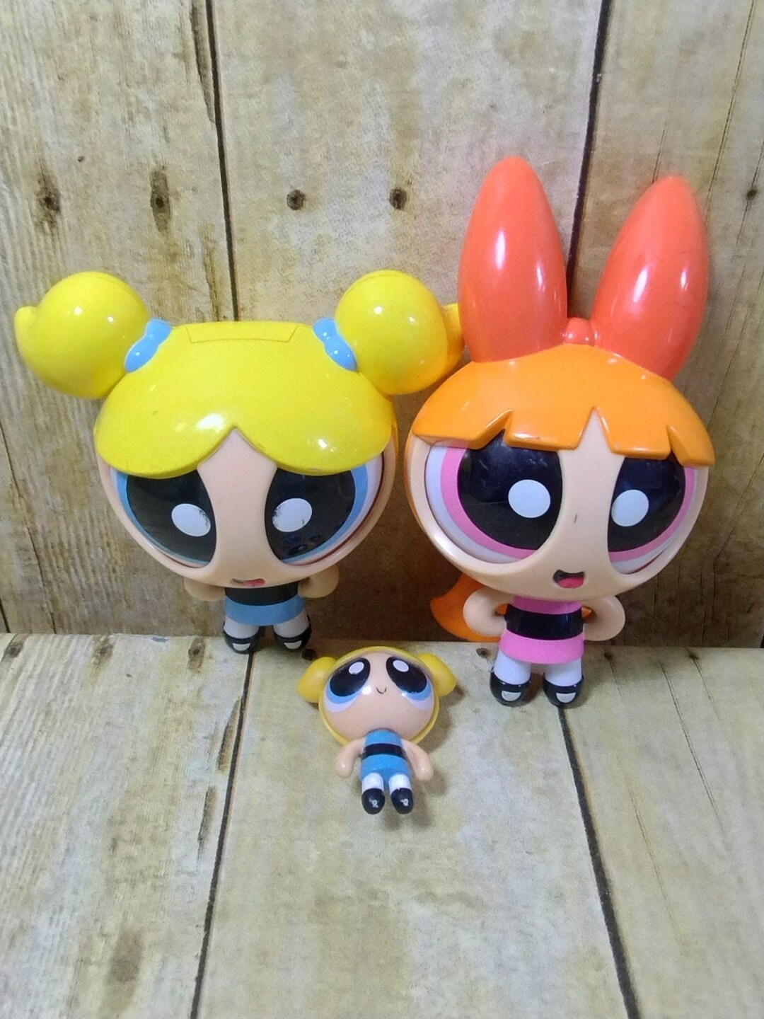 Vtg POWERPUFF GIRLS Bubbles & Blossom 5" Action Eyes Doll Cartoon ...