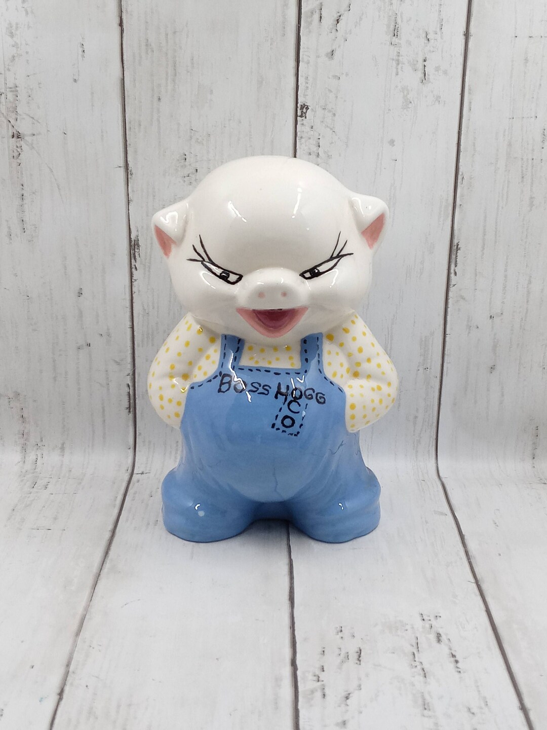 Vintage Creepy Angry Pig Figurine Boss Hogg Evil Pig in Blue Overalls ...