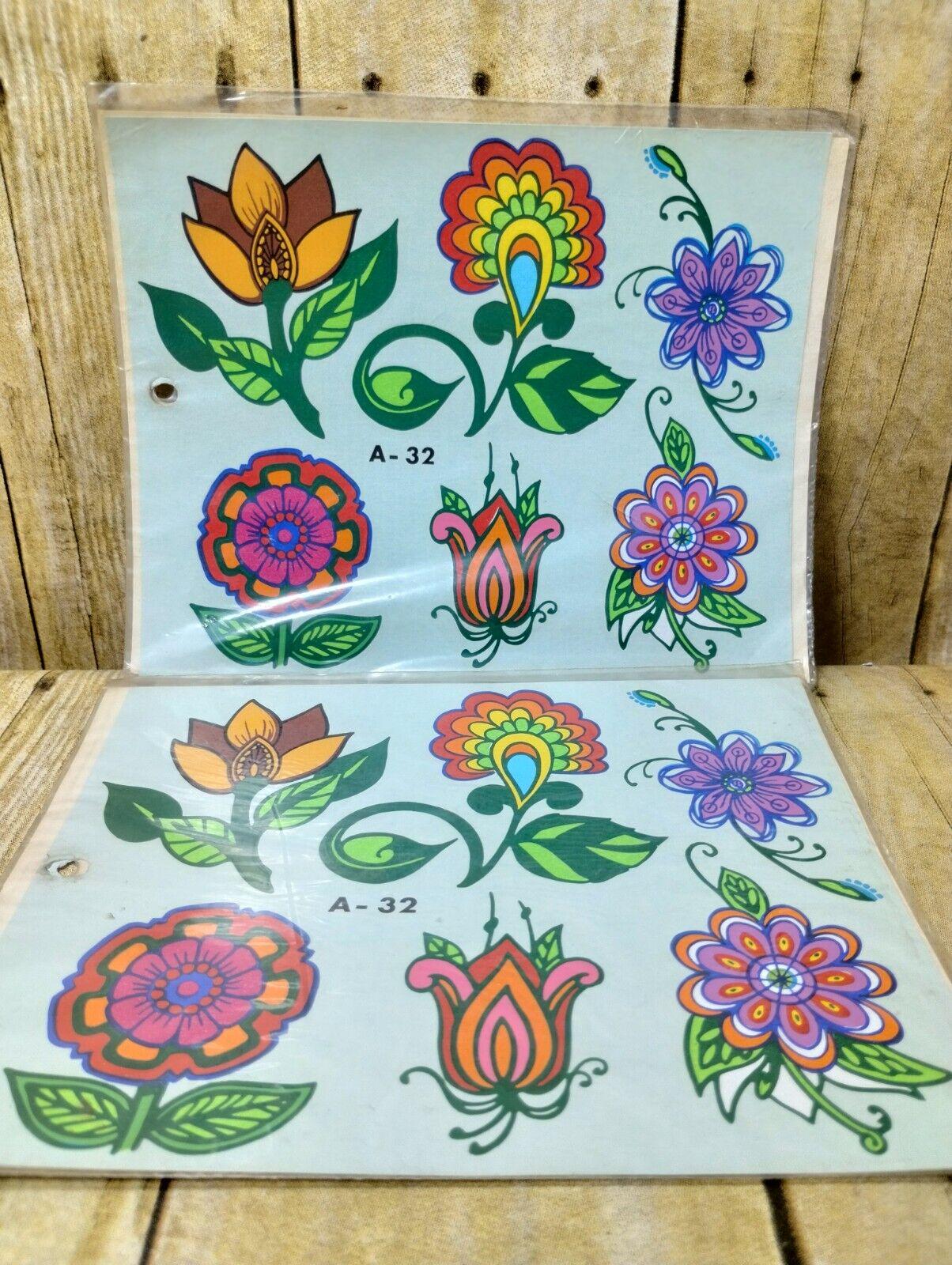 2 Vtg Decorcal Hand Painted Decal Psychedelic Flowers A-32 - Etsy