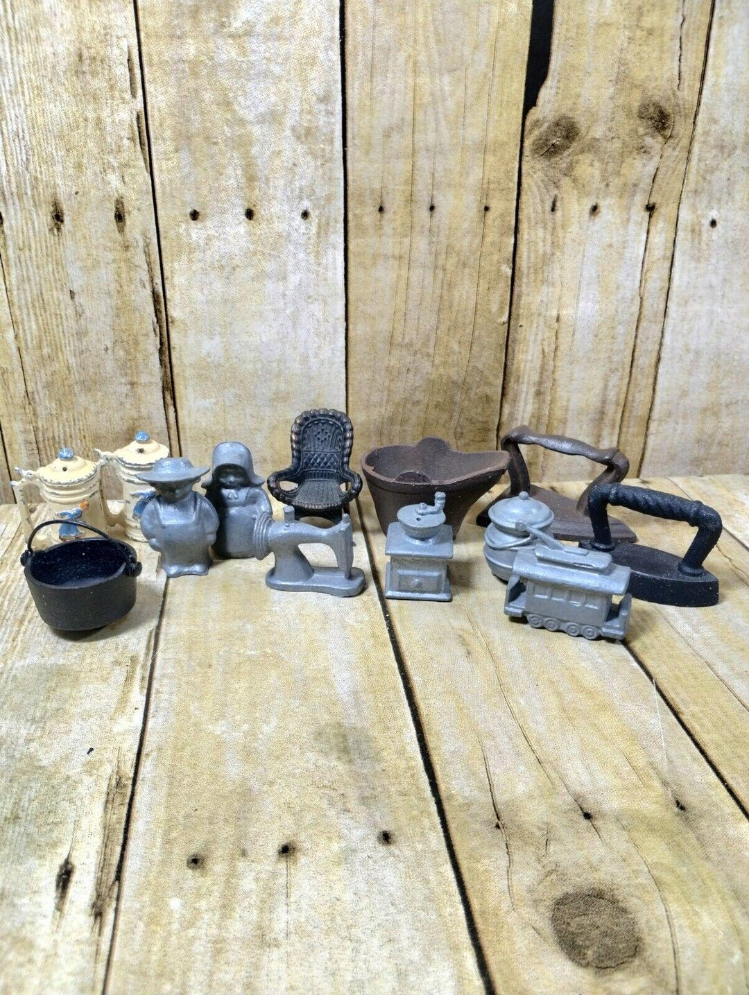 13 Miniature Metal Salt Pepper and Other Pieces Junk Draw Lot Cast Iron ...