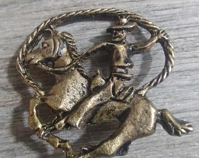 Vtg Bronze Cowboy Rodeo Button Lasso Rim Metal Equestrian Decor (jb3 5 ...
