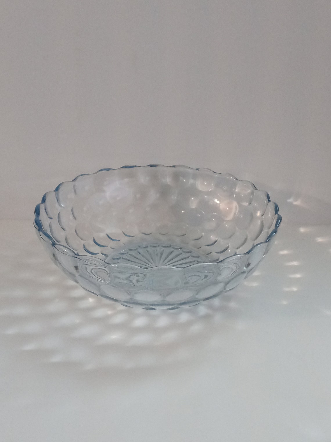 Vintage Anchor Hocking Blue Bubble Glass Dinnerware shelf - Etsy