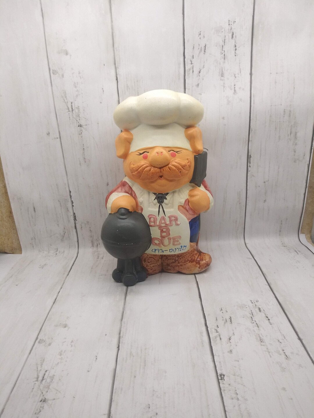 Vintage Bar-b-que Chef Pig Kitchen Utensil Jar 1970s Ceramic Pig in ...