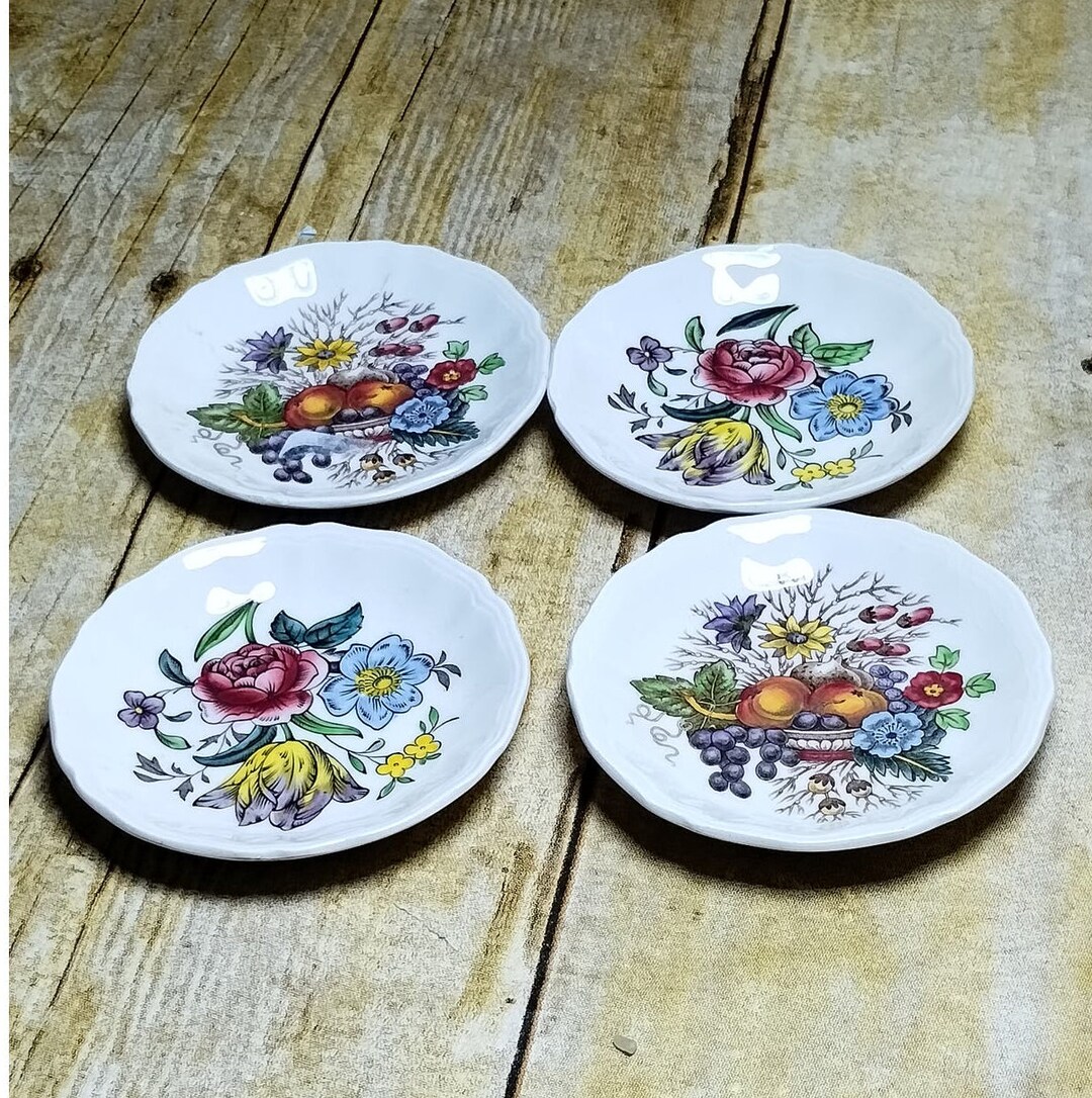Vtg 4 Spode Butter Pats Fruit Floral Basket Copeland England ...