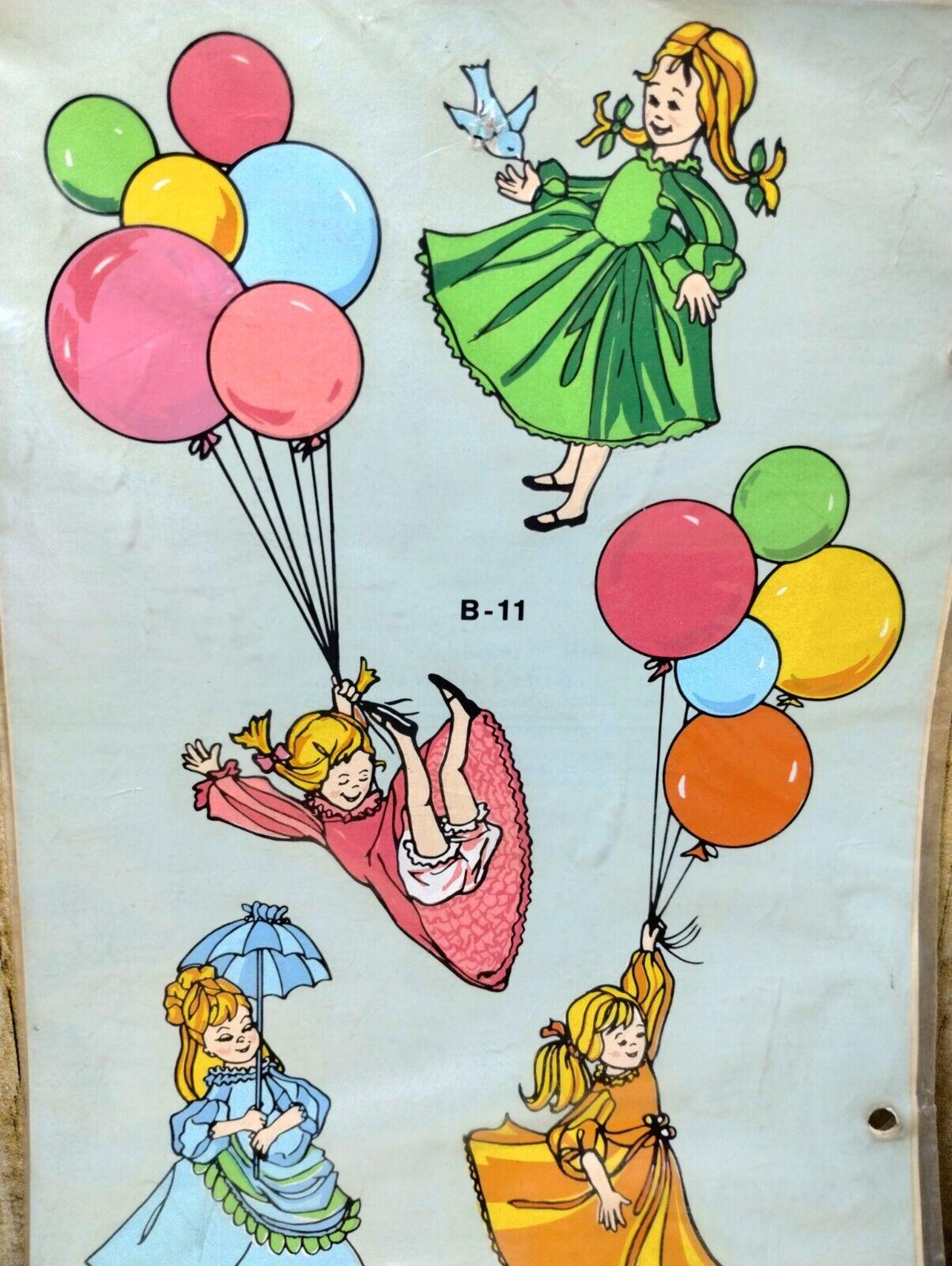 Vtg Decorcal Hand Painted Decals Girls W/balloons Party Dresses A-30 - Etsy