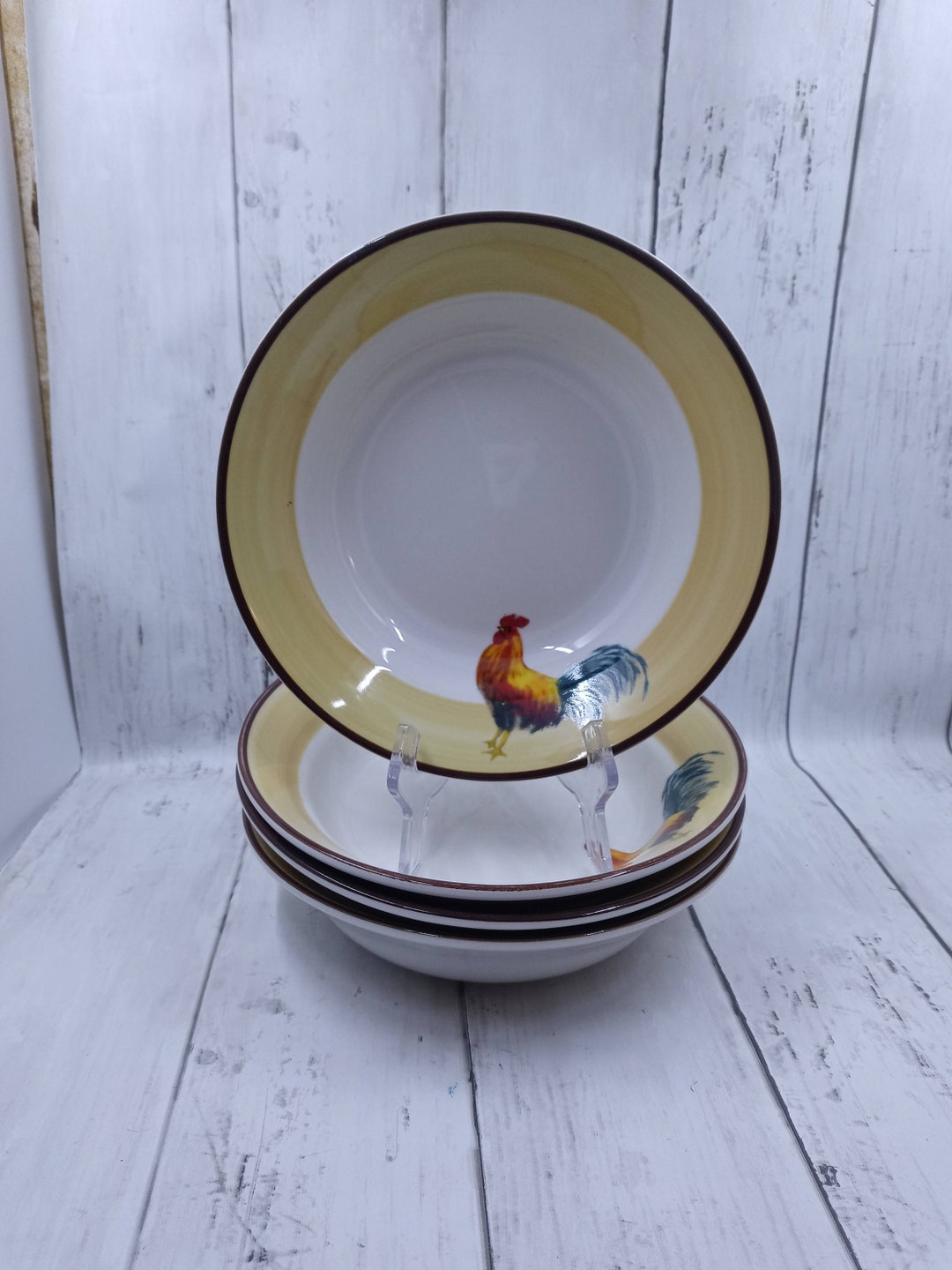 Oneida Casual Settings Sunrise Rooster Cereal Bowls Set of 4 Country ...
