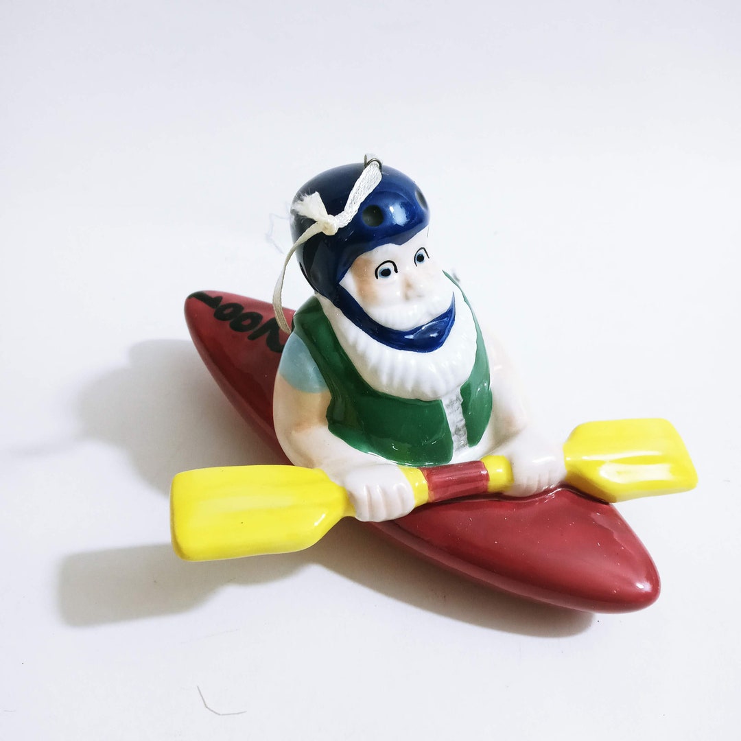 Vintage Christmas Santa Clause Kayaking Ornaments Large Ceramic Holiday ...