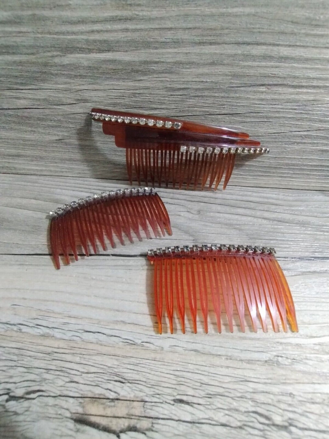 Vtg Rhinestone Plastic Hair Side Combs Shell Design Lot of 3 (B) - Etsy