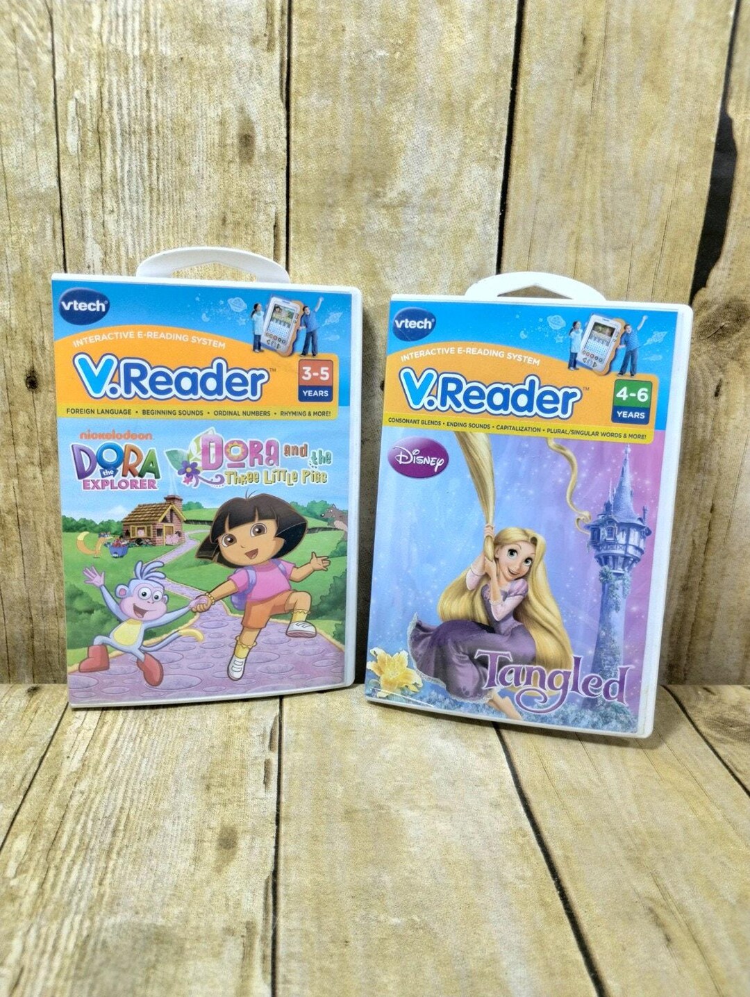 Vtech V.reader Cartridges Tangled & Dora Explorer Animated E-books Lot ...