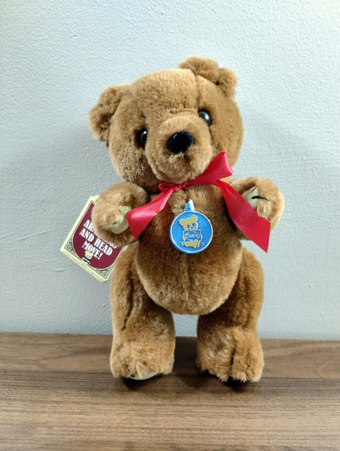 Vtg 1981 Dakin Theodore Teddy Bear Jointed Brown Plush Red Bow Blue Tag ...