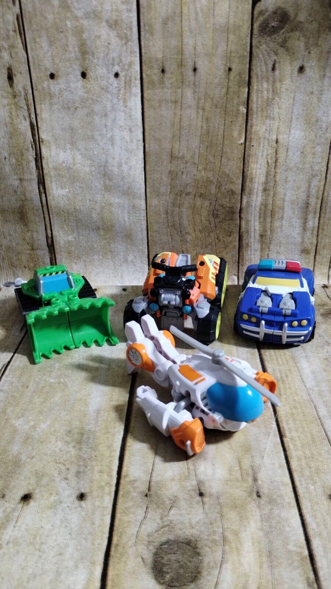 4 Transformers Playskool Rescue Chunky Police Helicopter Bulldozer ...