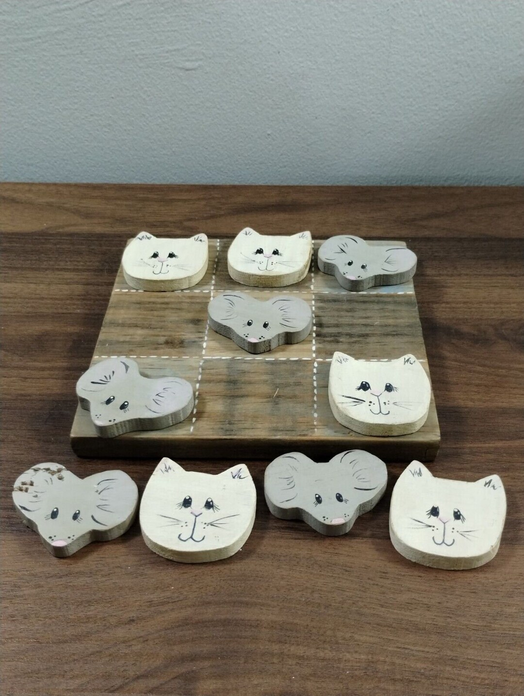 Wooden Cat & Mouse Tic Tac Toe Board Game Primitive Decor 6" X 6" - Etsy