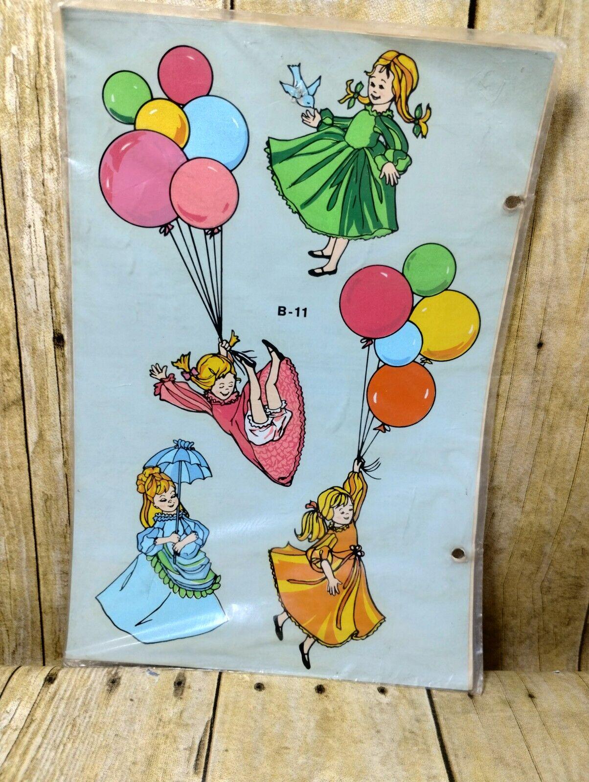 Vtg Decorcal Hand Painted Decals Girls W/balloons Party Dresses A-30 - Etsy