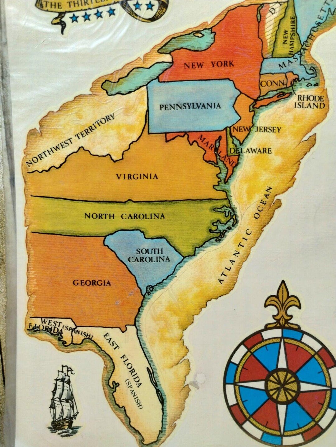 Vtg the Thirteen Colonies Map Meyercord Commemorative Decals Compass - Etsy