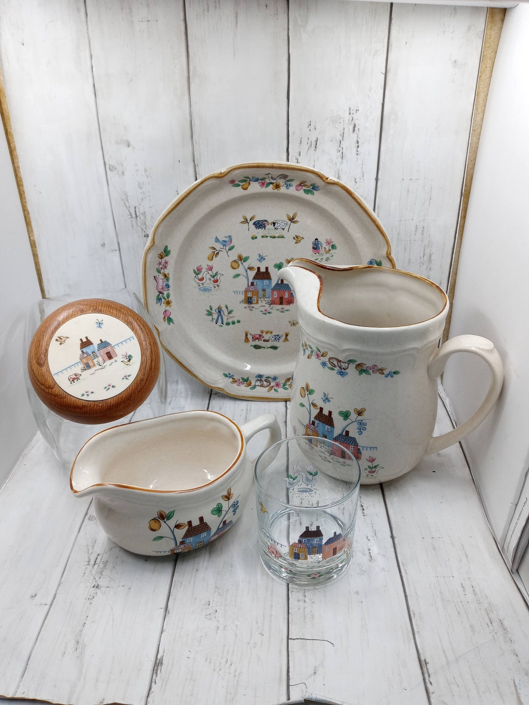 Vintage Heartland by International Dinnerware Farm Scene Farmer Duck ...