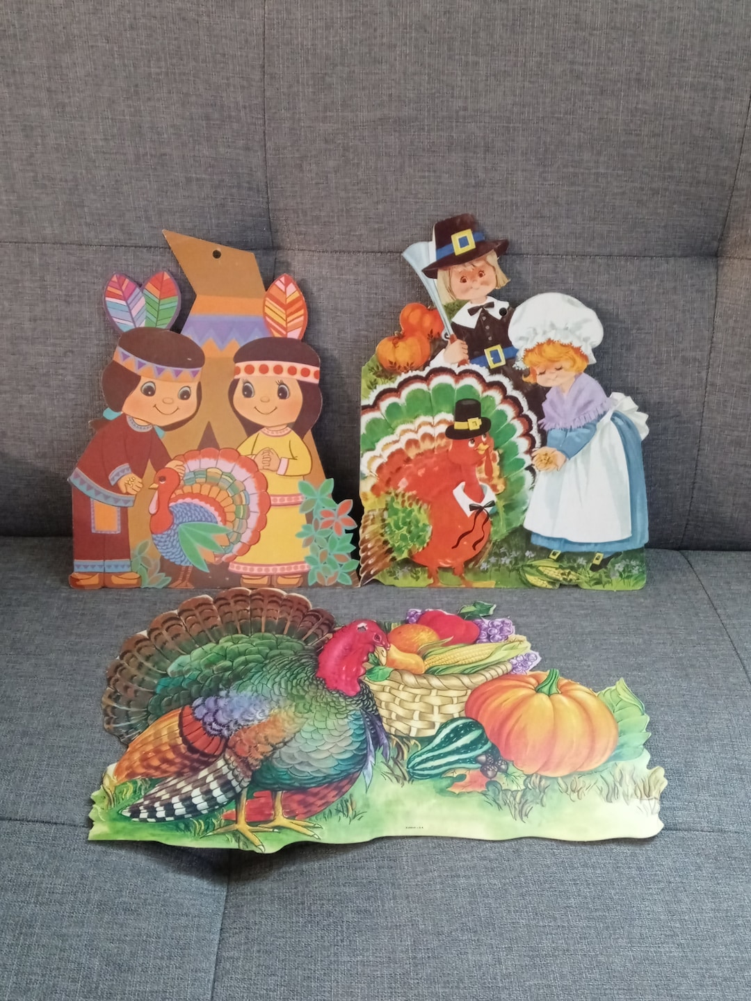 Vintage Thanksgiving Pilgrim & Indian Boys Girls Turkey Basket of ...