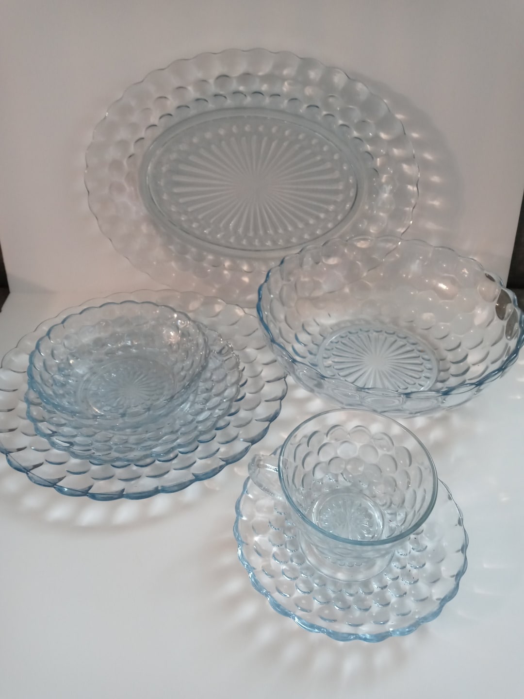 Vintage Anchor Hocking Blue Bubble Glass Dinnerware (shelf) - Etsy